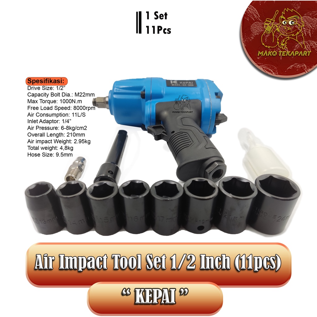 Jual Air Impact Tool Wrench Set 1/2" /Alat buka&pengencang baut Set ...