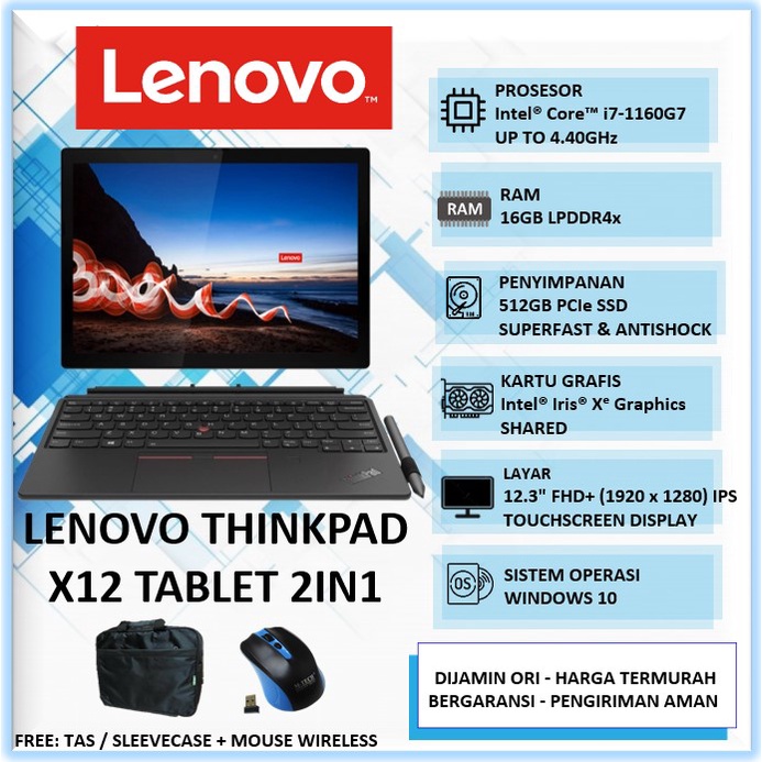 Jual Laptop Tablet Ultrabook 2 IN 1 Lenovo Thinkpad X12 Detachable ...