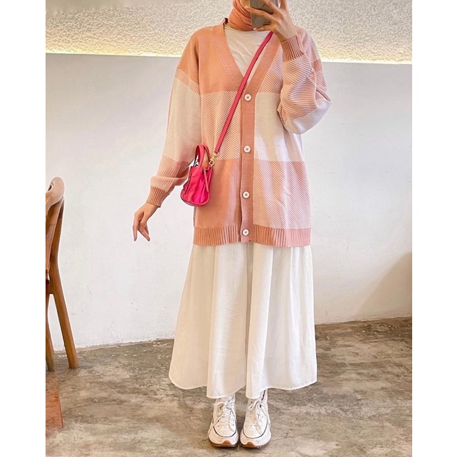 Jual PINK CARDI / CARDIGAN OVERSIZE KOREA KOTAK PINK PUTIH/ KARDIGAN ...