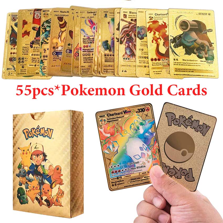 Jual 55Pcs Kartu Pokemon Gold Bahan Metal Pok Mon Charizard Untuk ...
