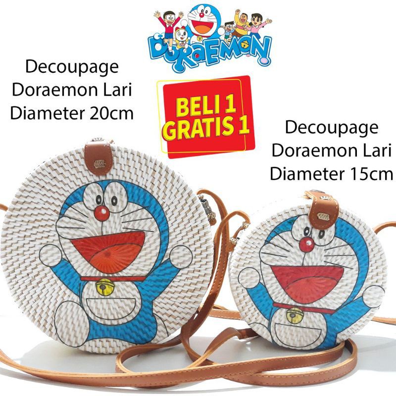 Jual BELI 1 GRATIS 1 TAS ROTAN DORAEMON 20 DAN 15CM - DORAEMON LARI ...