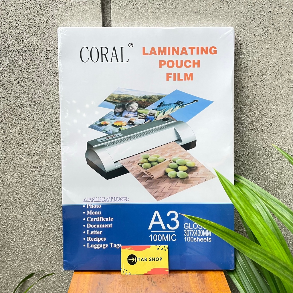 Jual TAB SHOP - CORAL PLASTIK LAMINATING POUCH A3 100 MIC 100 SHEETS- CORAL LAMINATING ...