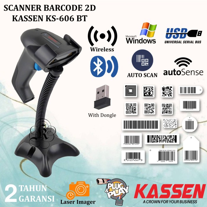 Jual Scanner Kassen Ks606 Scanner Barcode Wireless 1D/2D Ks-606 With ...