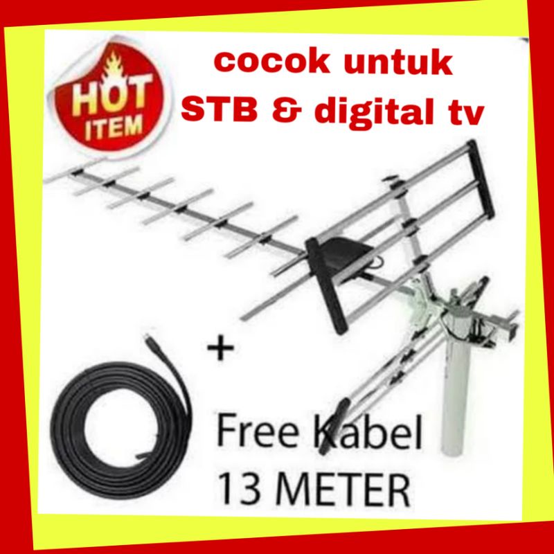 Jual antena tv digital antena stb antena tv original + kabel 13m & jek ...