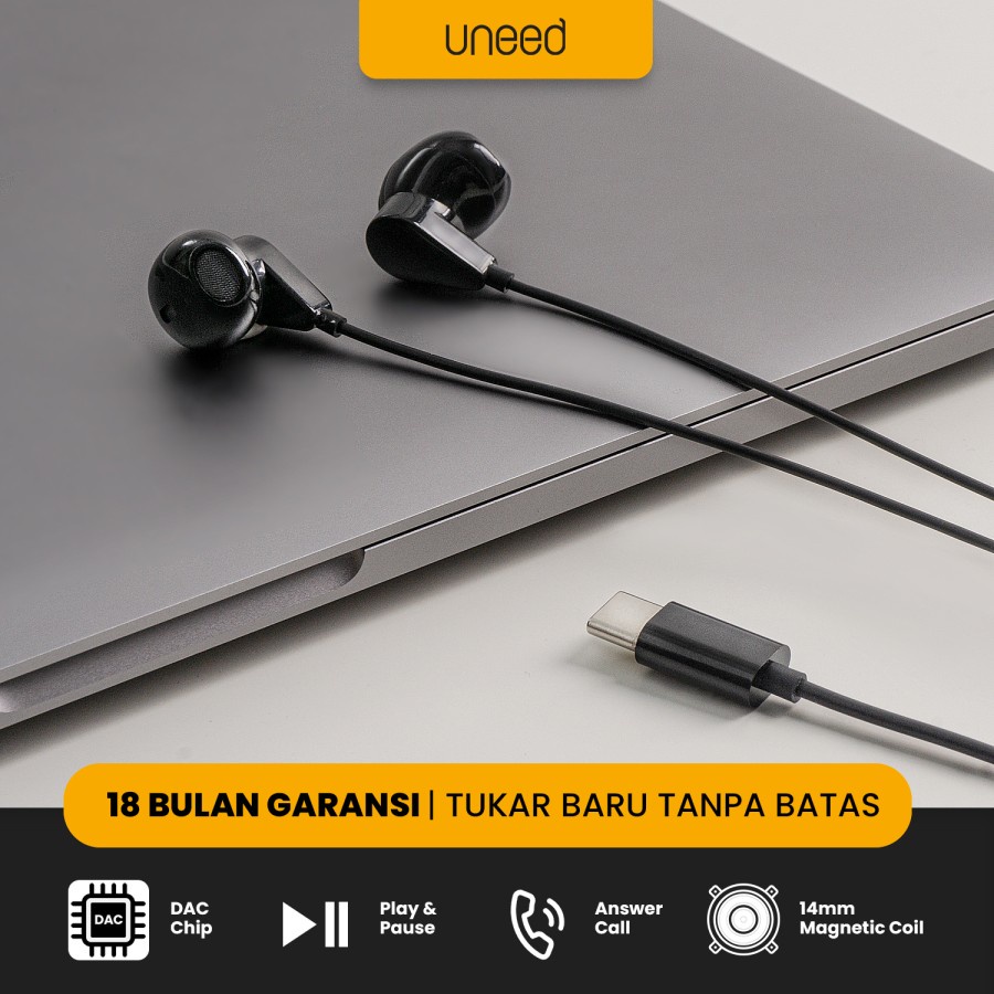 Jual UNEED Earphone Type C Half In-Ear Decoding Headset with Mic ...