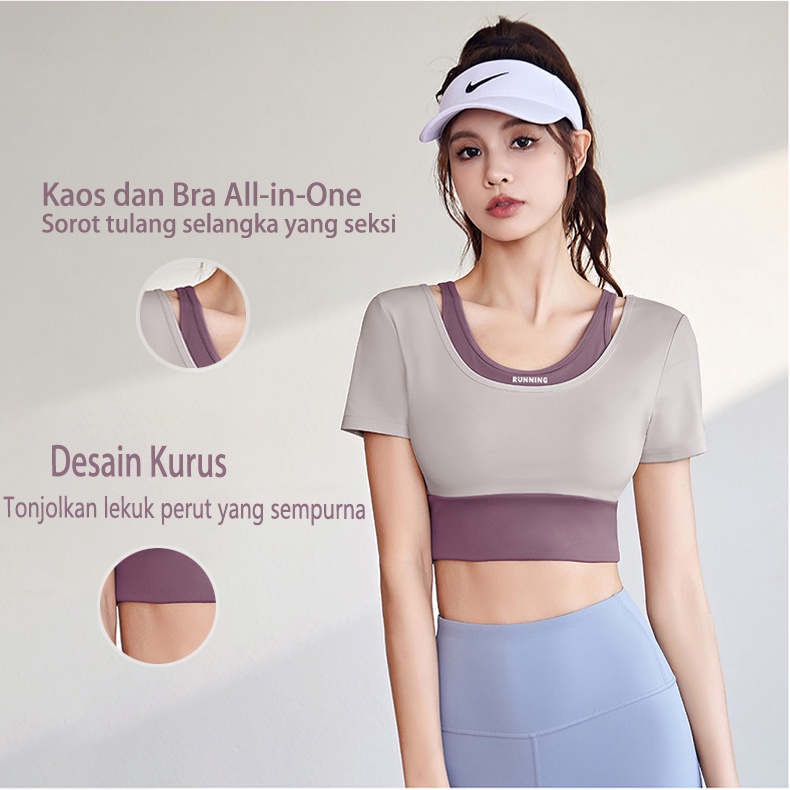 Jual RAGA Baju Olahraga Wanita Kaos Sport Baju Lengan Pendek Wanita Gym Yoga (Built-in Bra ...