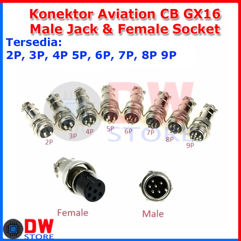Jual Socket Jack Plug Konektor Aviation CB GX16 GX-16 2P 3P 4P 5P 6P 7P ...