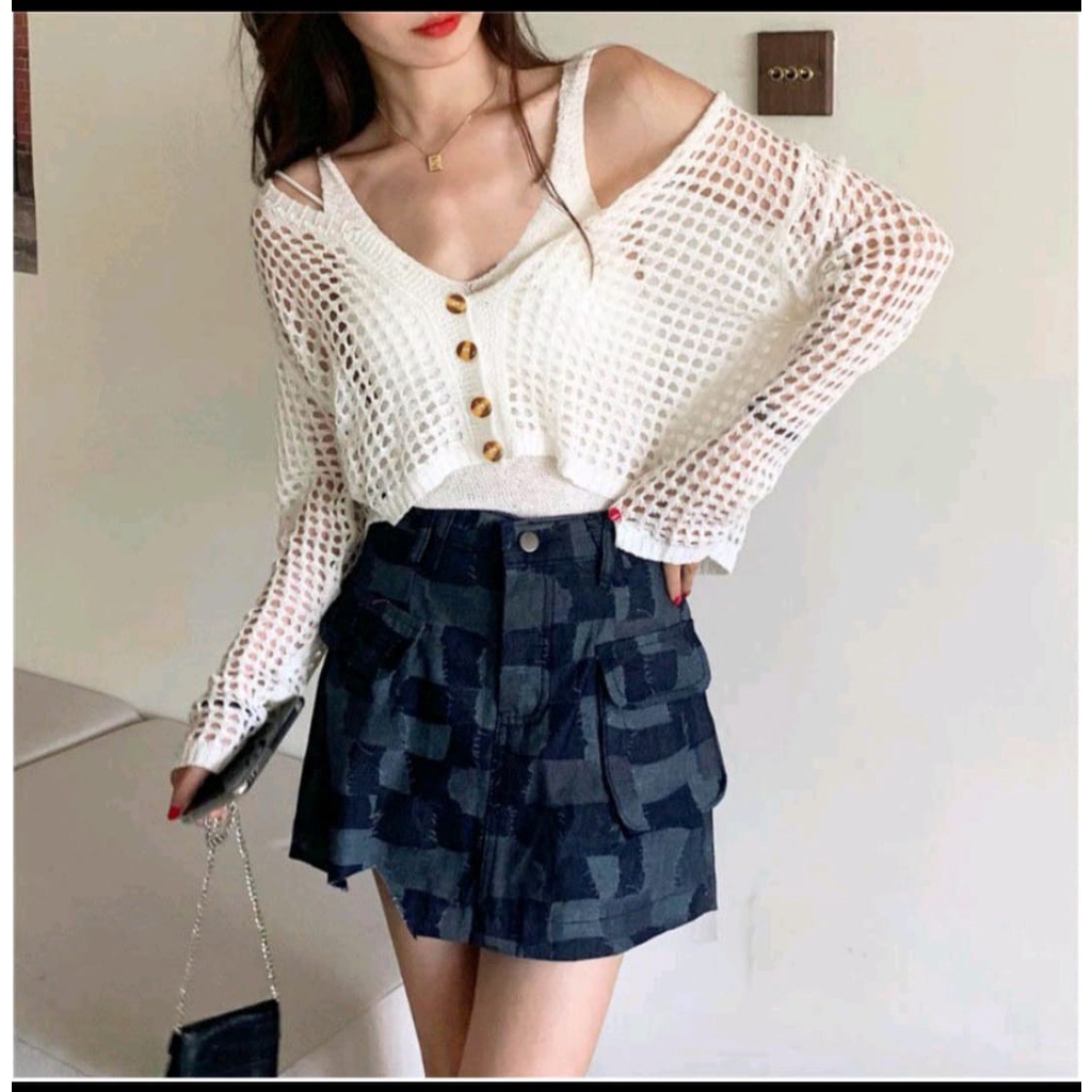 Jual FX SHOP CARDIGAN KANCING FISHNET 2in1 + INNER HQ PREMIUIM | Shopee ...