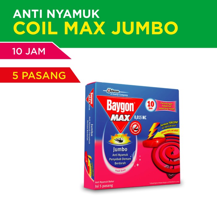 Jual OBAT NYAMUK BAKAR BAYGON MAX DBD Baygon Coil Jumbo Max Merah 10Hr 150g | Shopee Indonesia