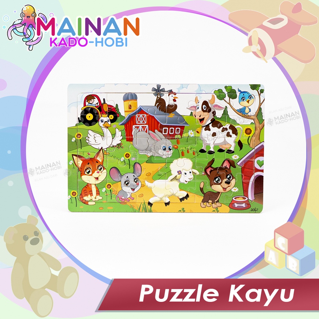 Jual MAINAN ANAK PASANG PUZZLE KAYU GAMBAR KARAKTER FARM ANIMAL ...