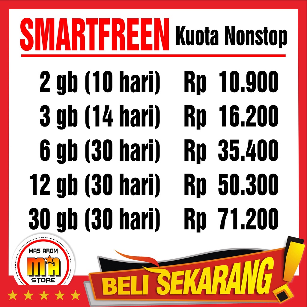Jual Smartfreen Paket Data Kuota Inject Internet Nonstop All Jaringan 24 Jam Proses Cepat ...