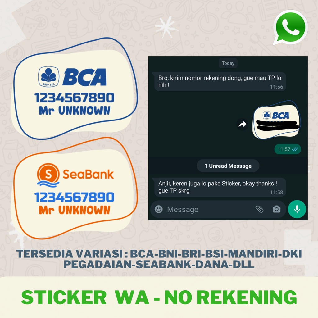 Jual STICKER WA / WHATS APP NOMOR REKENING - DESAIN 2 | Shopee Indonesia