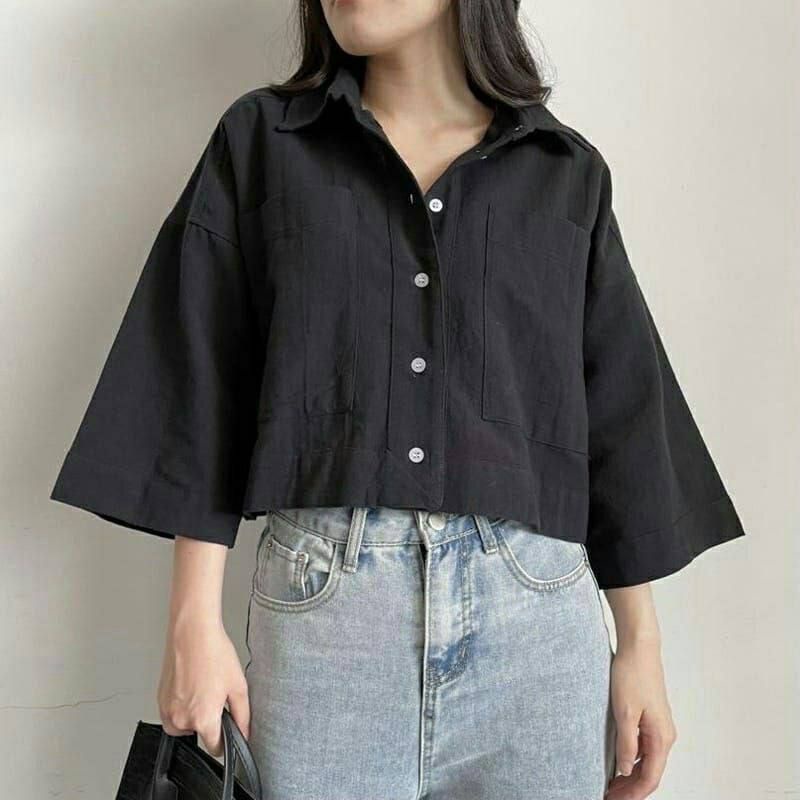 Jual Kemeja Gita Rami Basic Shirt Crop Linen / Kemeja Outer Crop ...