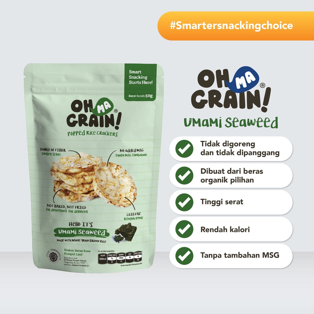 Jual Oh Ma Grain! - Popped Rice Crackers Seaweed - Rasa Rumput Laut ...