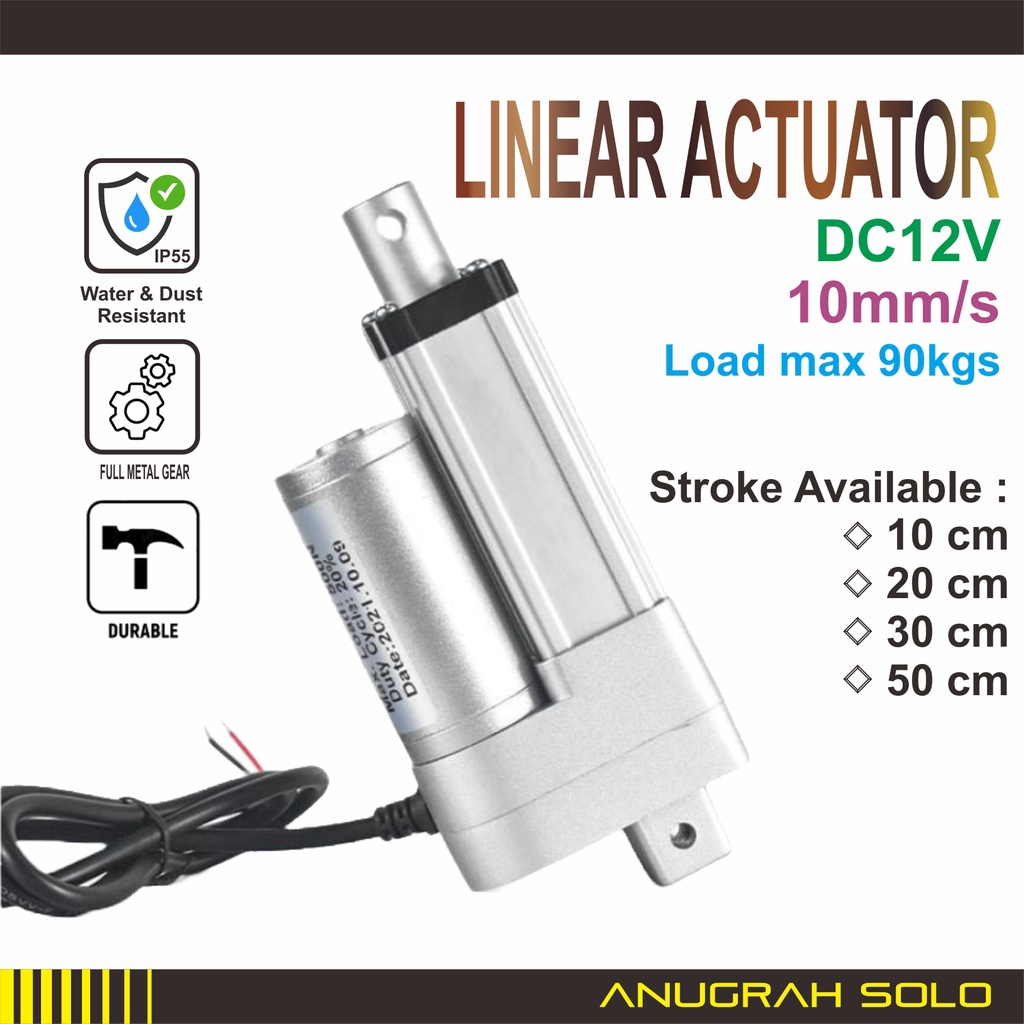 Jual Electric Linear Actuator 12V 900N 90kg 10cm 20cm 30cm 50cm ...