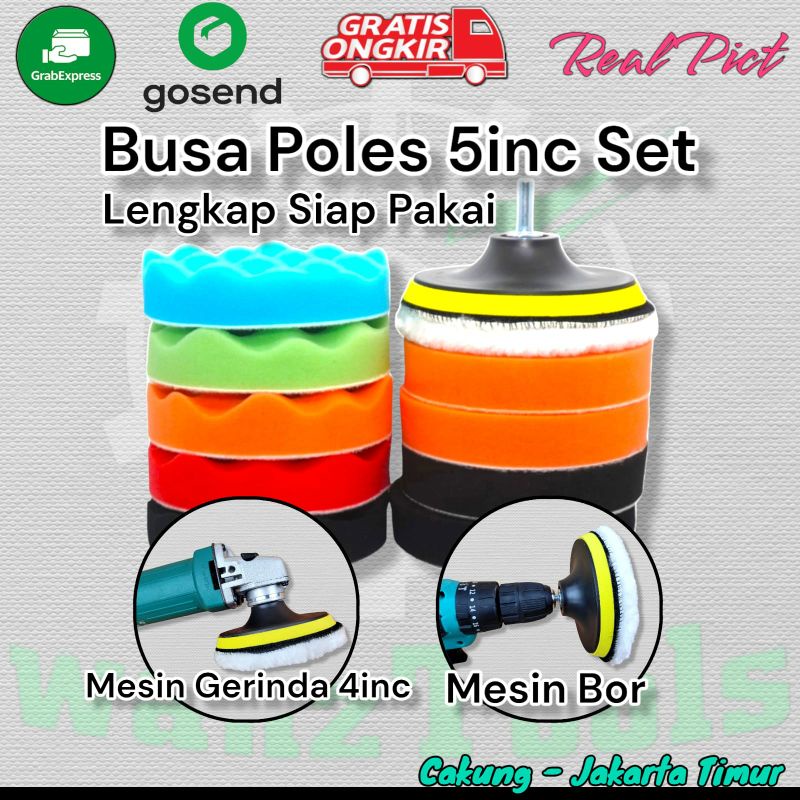 Jual Busa Poles set 5inch 12pcs Sponge Polishing Set Car Buffing Pads ...