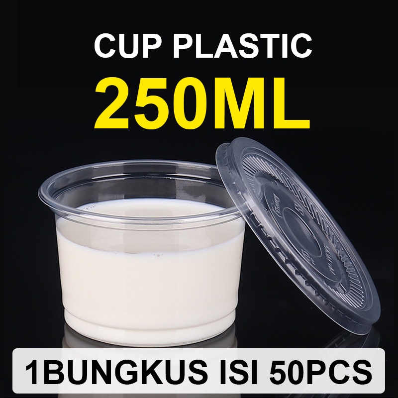 Jual Plastik Cup dan Tutup Cocok Untuk Agar-Agar Jelly Kuah Sup Salad Ukuran 250ML Thinwall ...