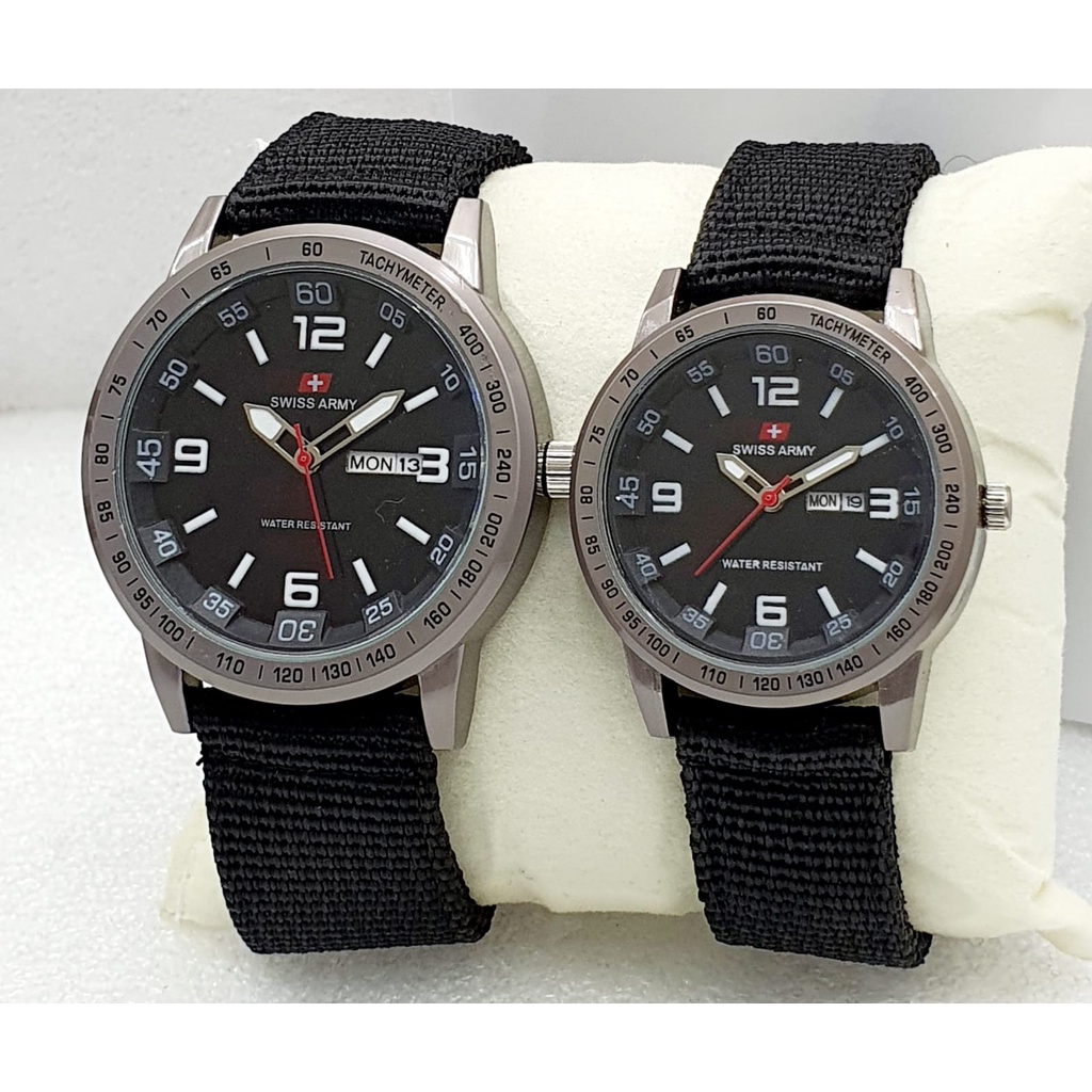 Jual Jam Tangan Couple Swiss Made 8213 Army Bahan Kanvas Hari Tanggal ...