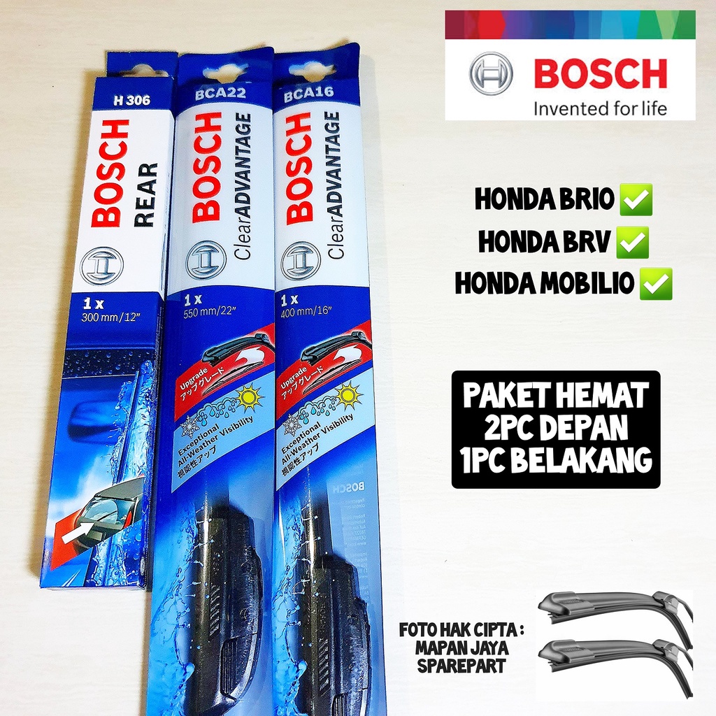 Jual BOSCH WIPER DEPAN & BELAKANG - BRIO / MOBILIO / BR-V (FRAMELESS) | Shopee Indonesia