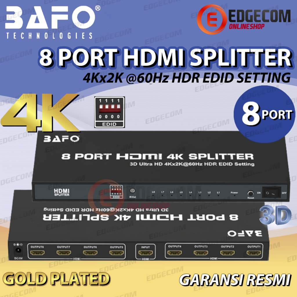 Jual HDMI SPLITTER 8 Port V2.0 Support 4K BAFO | Shopee Indonesia