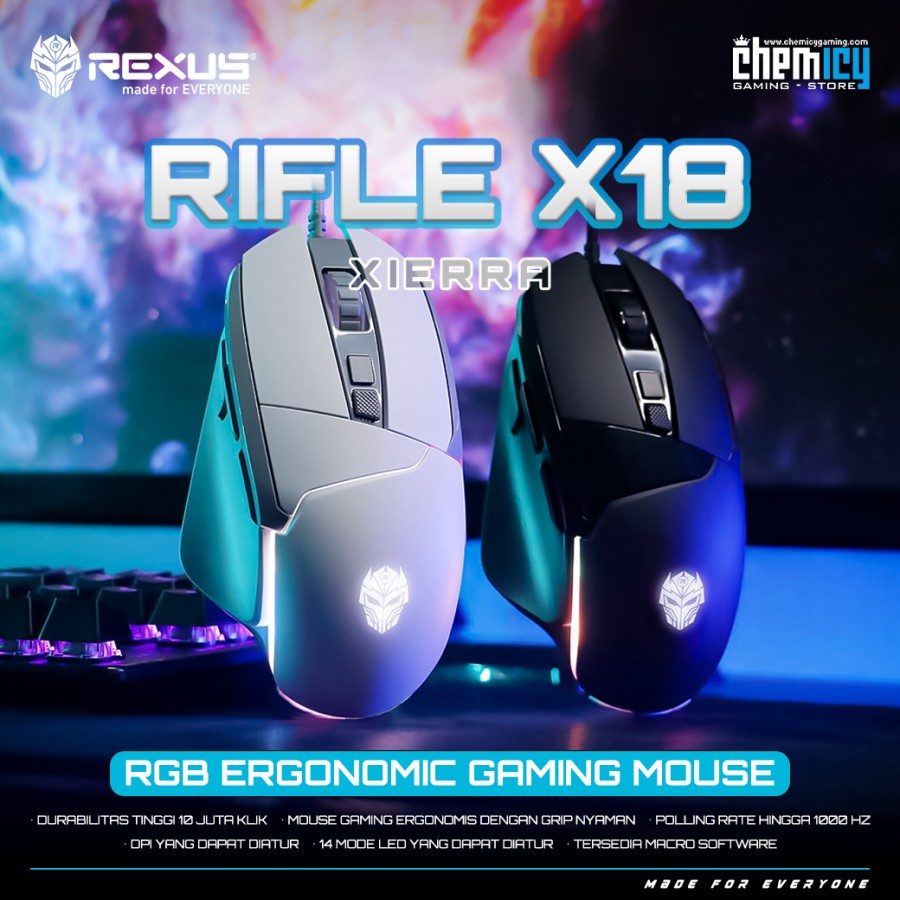 Jual Rexus Xierra X18 / X-18 Rifle RGB Ergonomic Gaming Mouse | Shopee ...