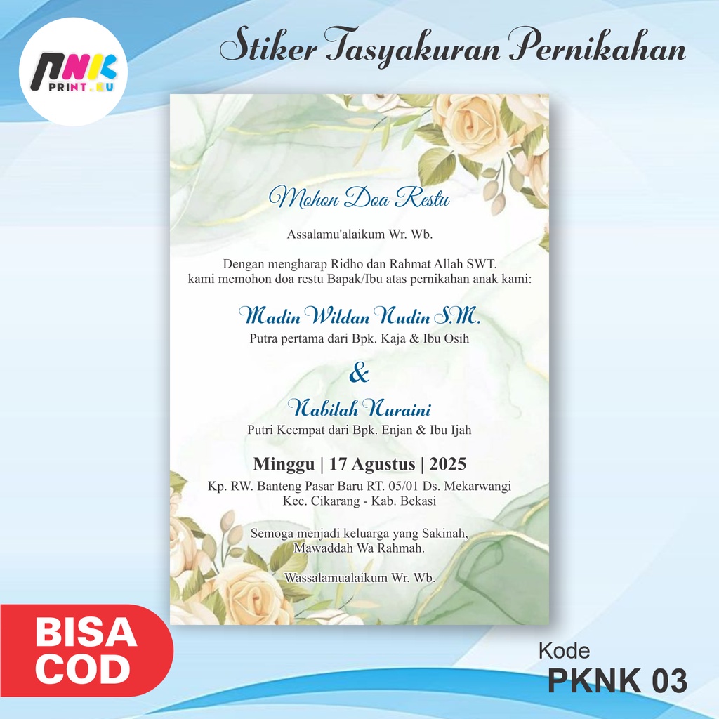 Jual Stiker ucapan syukur / Kartu / Tasyakuran pernikahan / mohon doa restu pernikahan, wedding ...