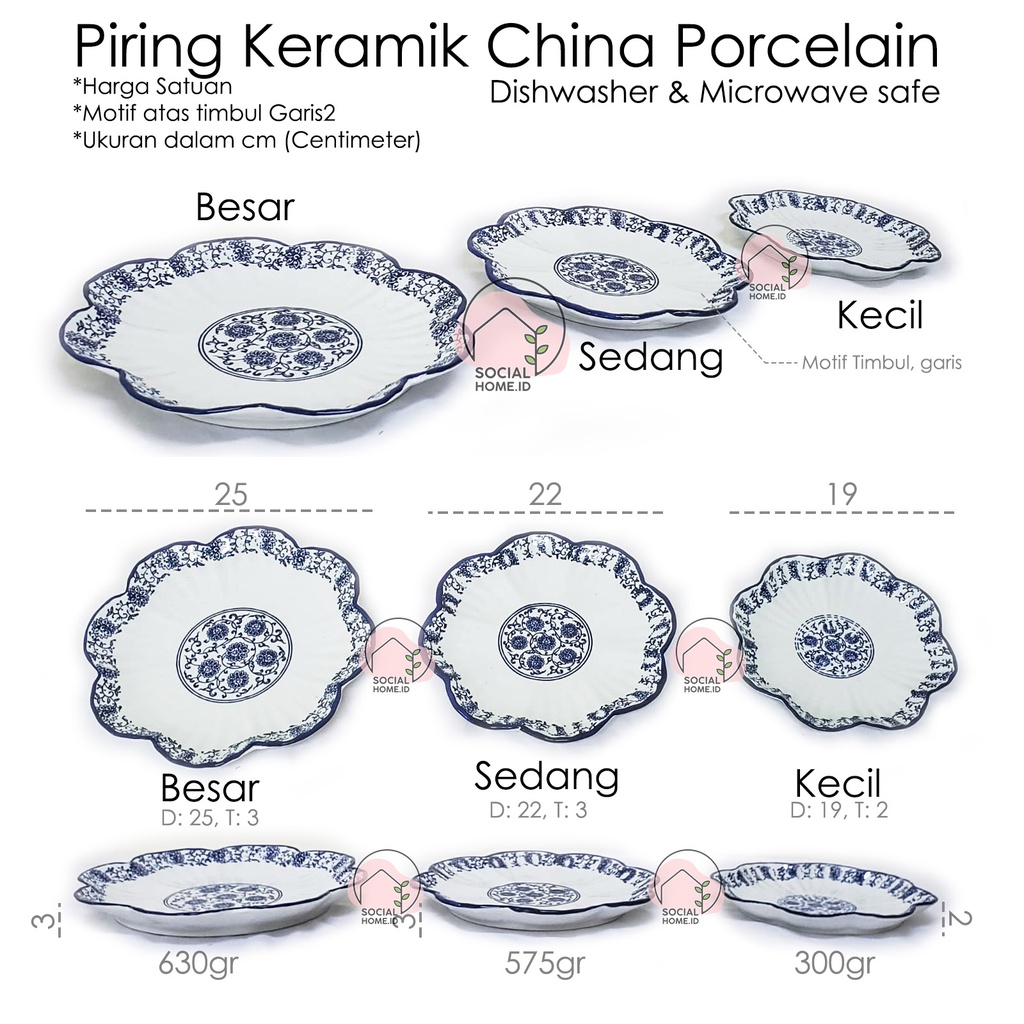 Jual Piring Saji Makan Keramik China Porcelain Porselain Biru Putih ...