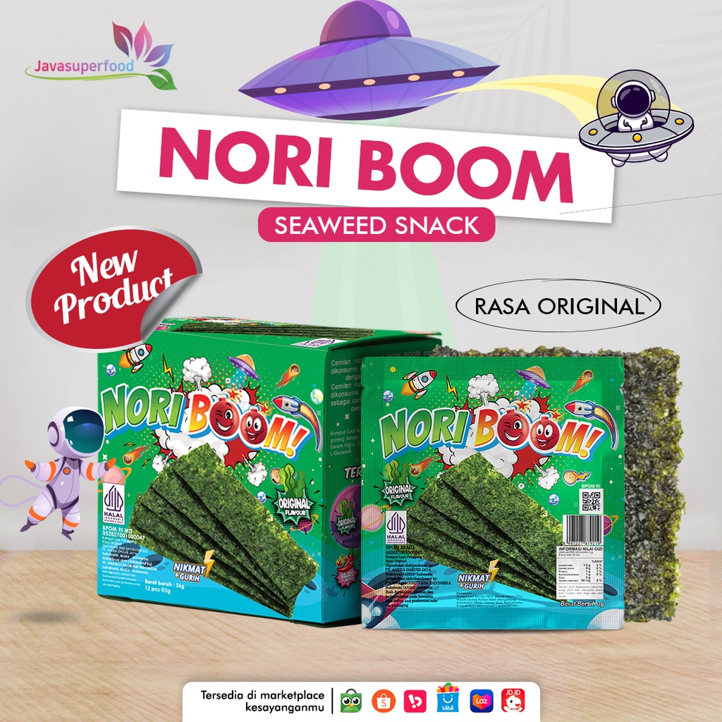 Jual NoriBoom (1 DUS ISI 60 PCS) / Nori Sachet Seaweed Snack 3g Rumput ...
