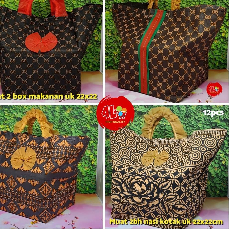 Jual SIA294 12pcs Tas Kain Spunbond Pita Tebal utk 2dus nasi 22x22 box Hajatan Syukuran Parcel ...