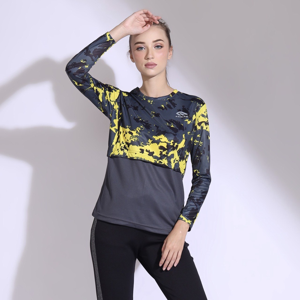 Jual MANIAK Kaos Olahraga Lengan Panjang Wanita Sporty Half Printed ...