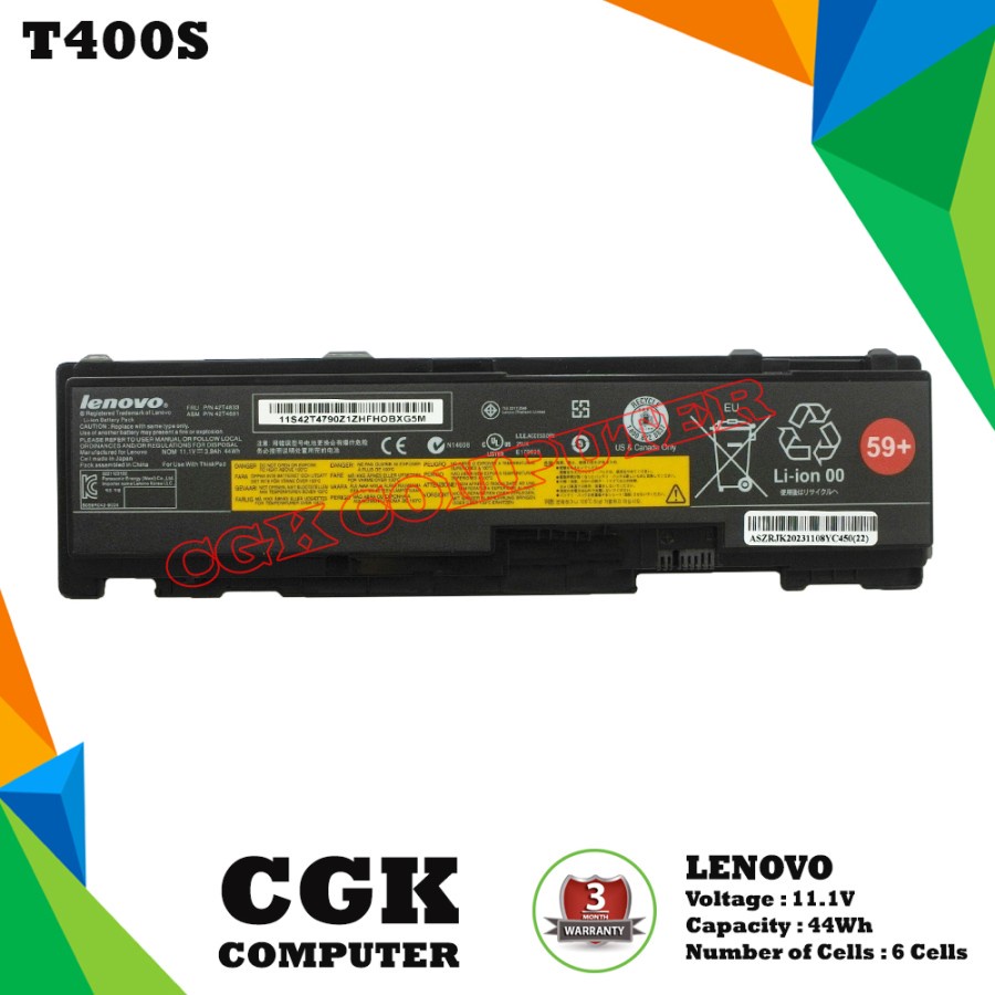 Jual Baterai Laptop Lenovo ThinkPad T400s T410s T410si 42T4833 42T4691 59+ Original | Shopee ...