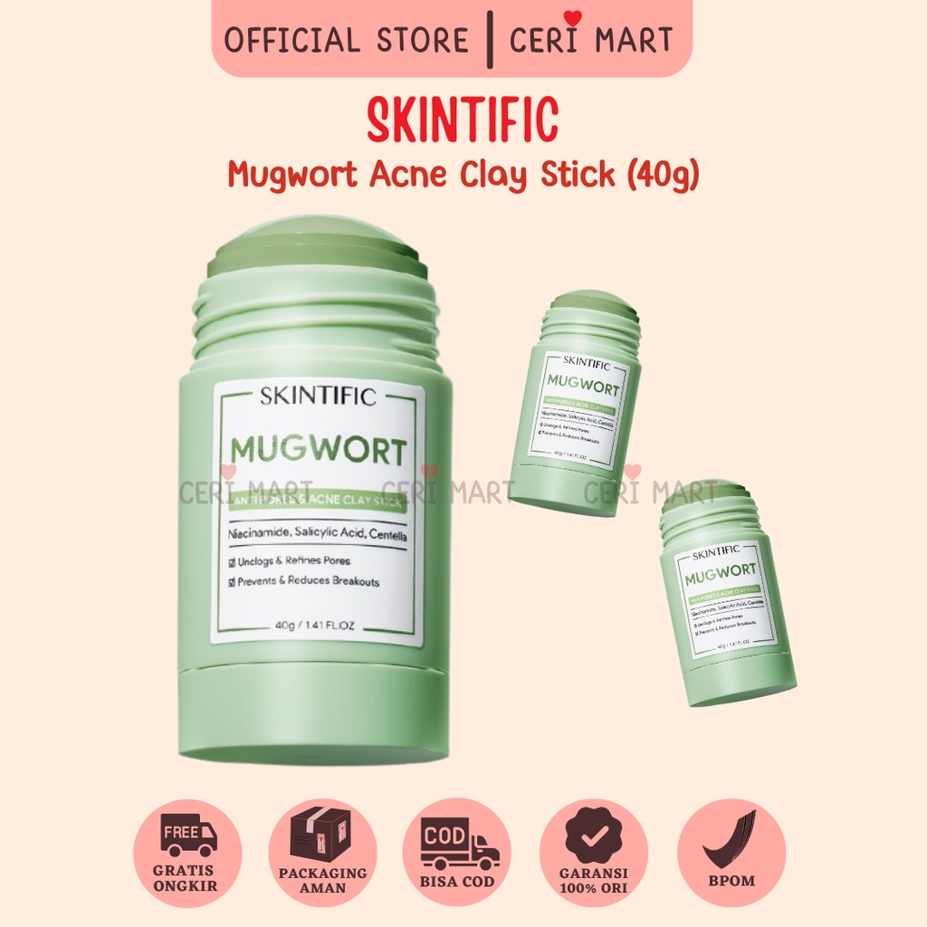Jual SKINTIFIC Mugwort Acne Clay Stick 40g masker mugwort masker ...