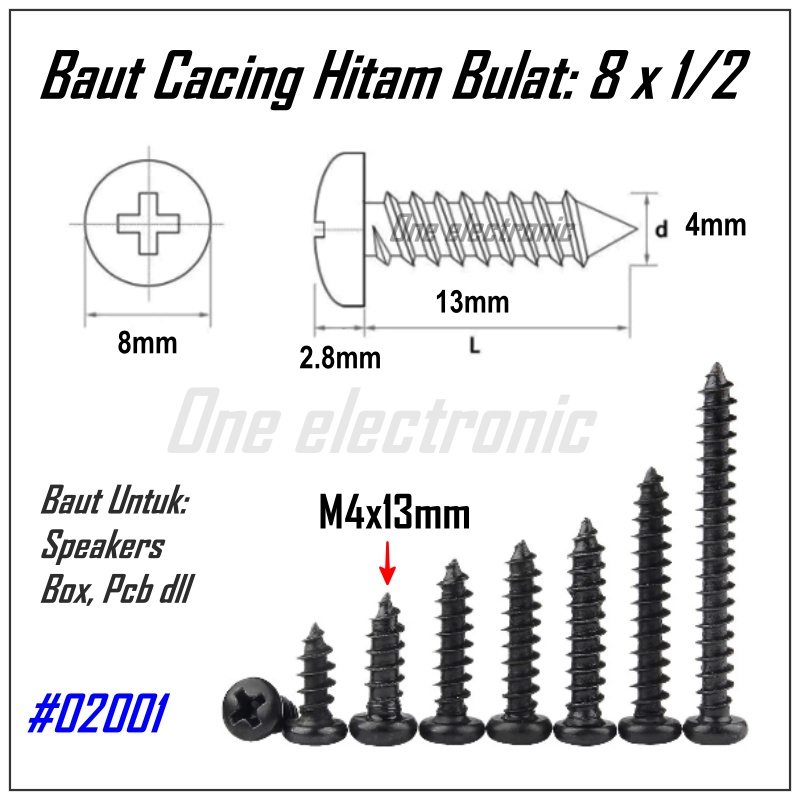 Jual 10 Pcs Baut Hitam Cacing 8 x 1/2 Skrup Box Speaker Heatsink Sekrup ...