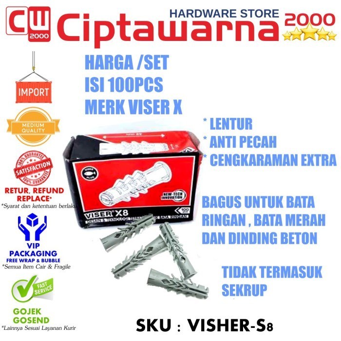 Jual ] Angkur X8 / S8 Penahan beban Bata Merah ringan beton 8mm 100 PCS ...