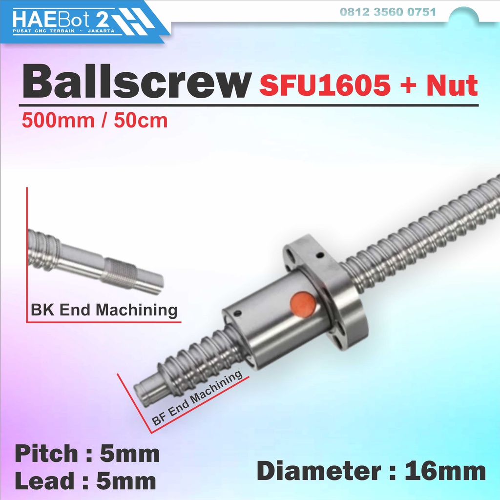 Jual [HAEBOT 2] Ballscrew Ball screw SFU1605 SFU 1605 500mm 50cm CNC End Machined + Nut Router ...