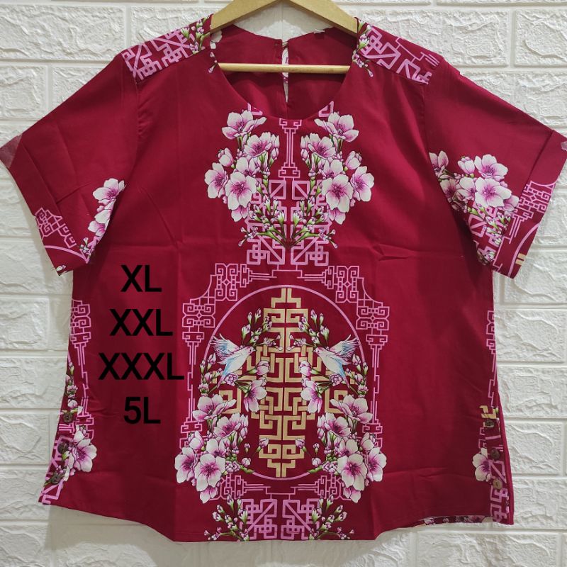 Jual Atasan Batik Merah Imlek Blouse Batik Wanita XL XXL XXXL 5L Jumbo ...