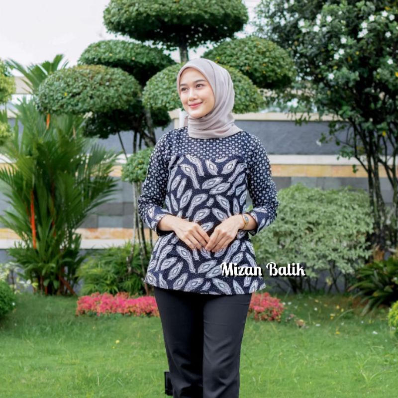 Jual BLOUSE BATIK WANITA LENGAN PANJANG/ BLOUSE BATIK HITAM/ ATASAN ...