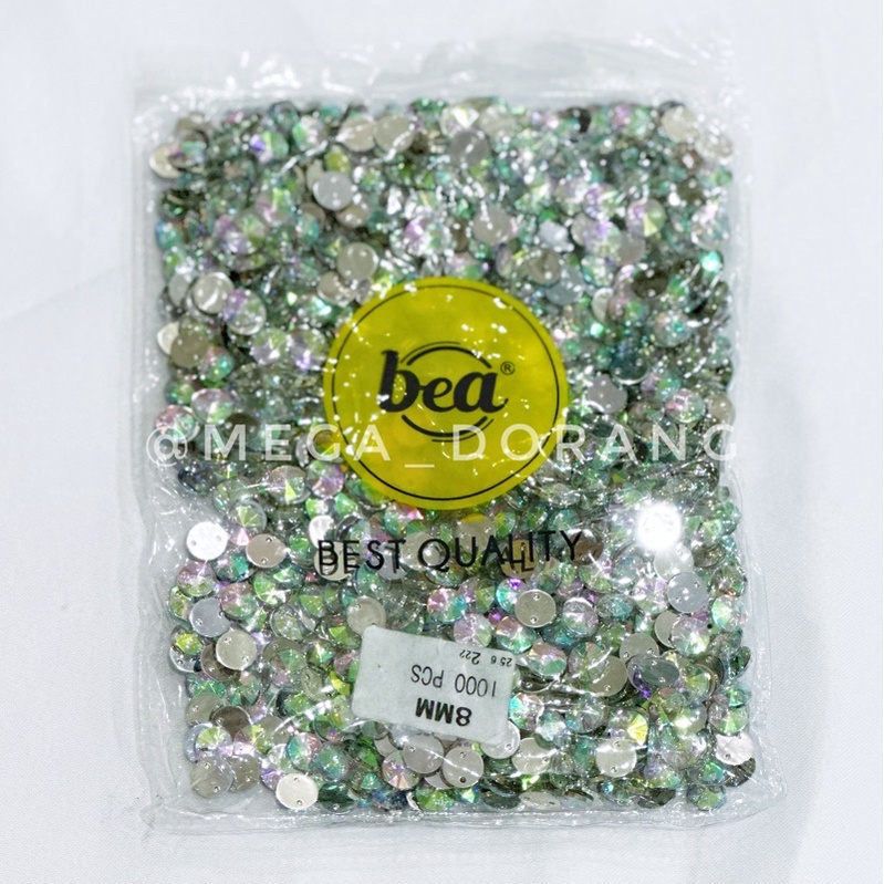 Jual Permata / Mata / Diamond Resin Bulat Runcing Pelangi/Putih Bea 8mm ...