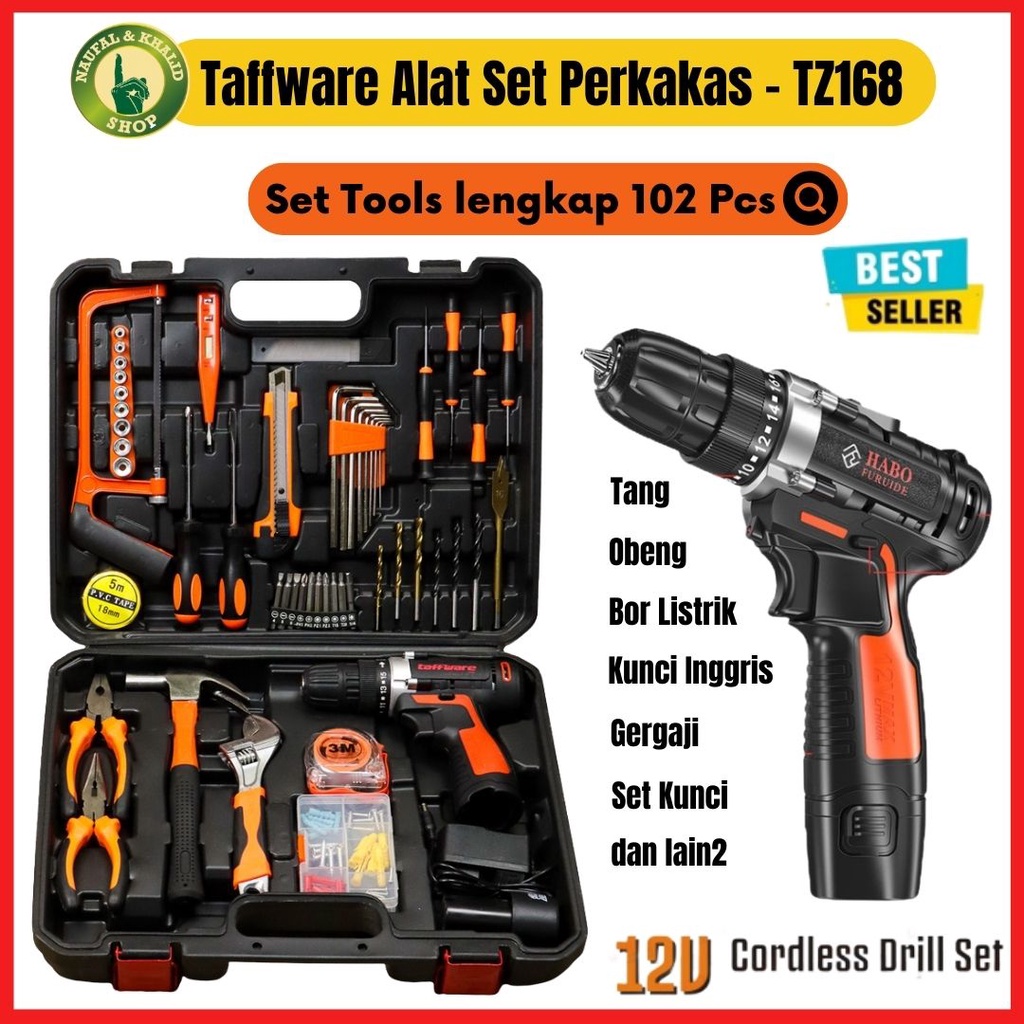 Jual alat set perkakas reparasi tukang bor listrik tool kit obeng palu ...