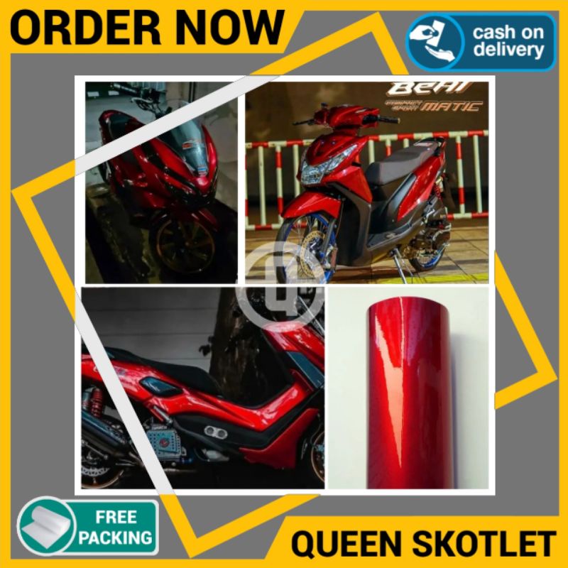 Jual Stiker skotlet motor merah metalic candy glossy | Shopee Indonesia