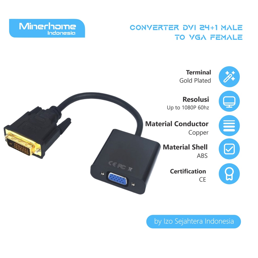 Jual Converter DVI 24+1 Pin to VGA Gold Plated High Quality | Shopee Indonesia