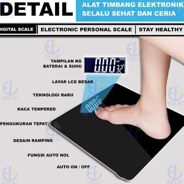 Jual Timbangan BADAN Digital Kaca Hitam Scale Electronik - 25X21 CM ...