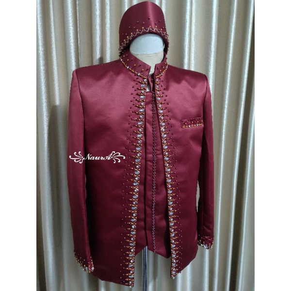 Jual Beskap Pengantin Pria Kancing Satu Bridal Payet Kristal Daun ...