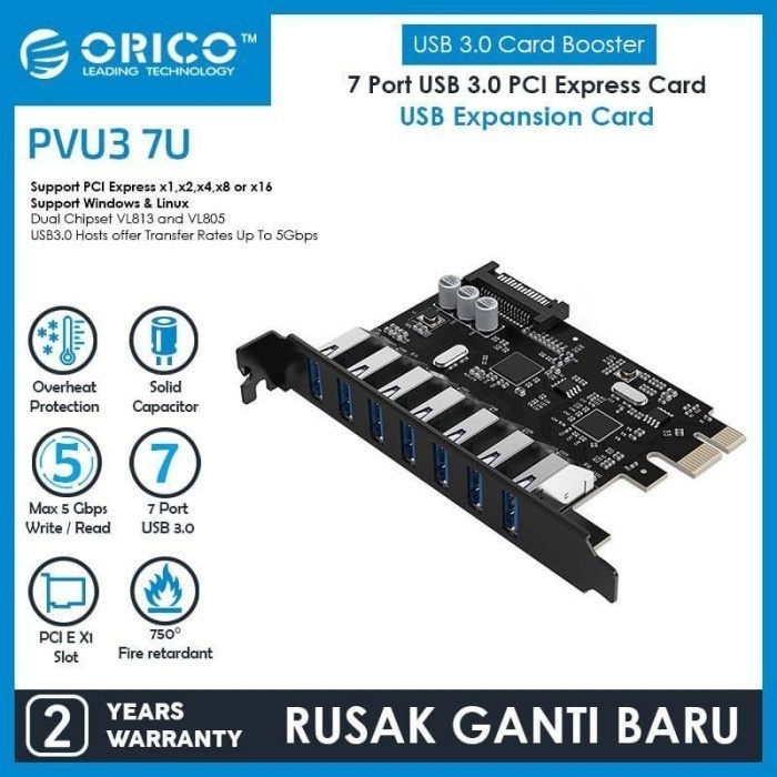 Jual Port Pci Express Usb 3.0 Orico 7 Port Dual Chip Pvu3-7U - Pci E Expansion | Shopee Indonesia