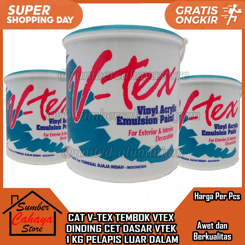 Jual CAT TEMBOK V TEX INTERIOR EXTERIOR 1 KG PUTIH WARNA CET PELAPIS ...