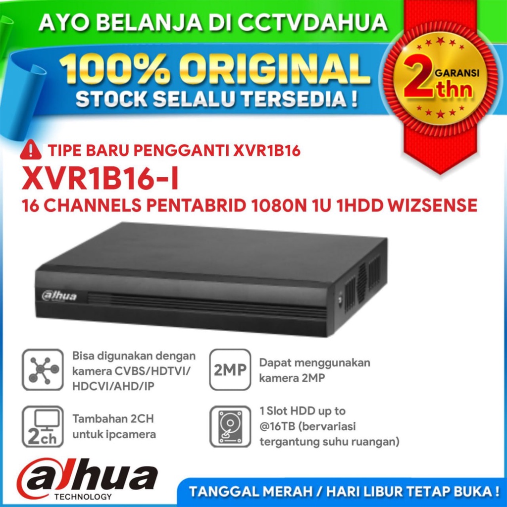 Jual DAHUA XVR1B16-I DVR COOPER WIZSENSE 16 CHANNEL PENTABRID 1080N/720P | Shopee Indonesia