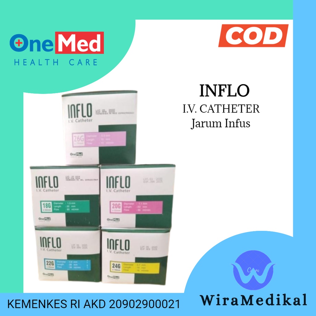 Jual Jarum Infus Inflo IV Catheter Abocath 18G 20G 22G 24G Onemed ...
