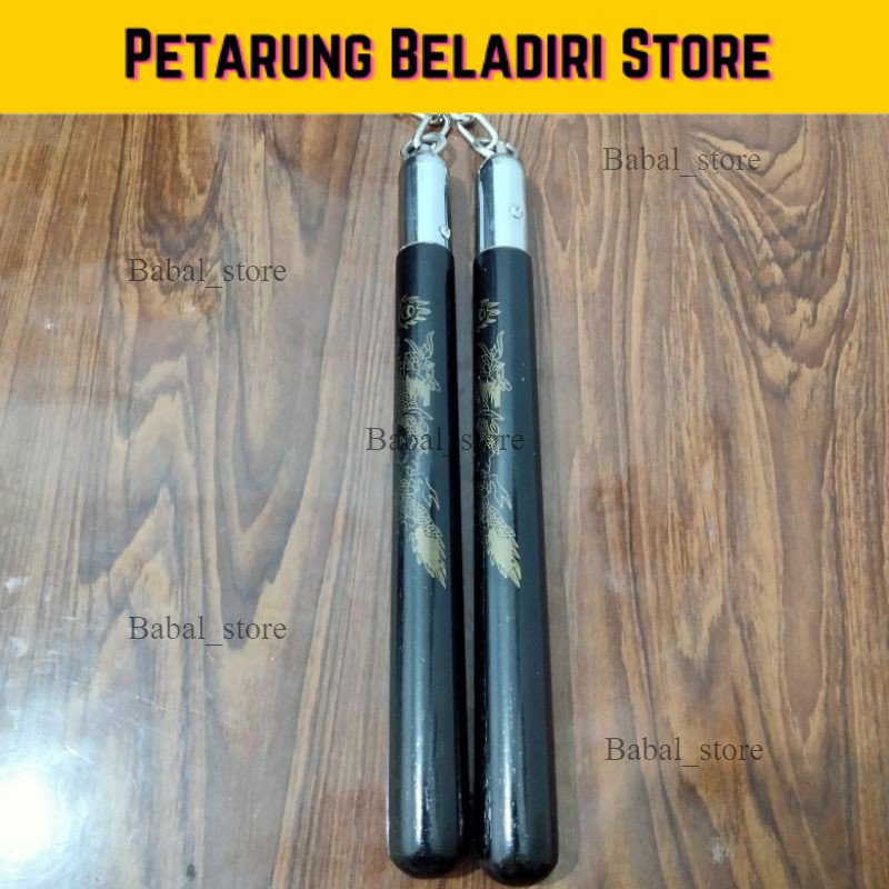 Jual Double stick ruyung nunchaku kayu motif gambar naga bagus beladiri ...