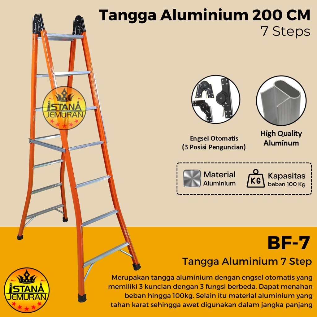 Jual Tangga Lipat Aluminium 2 Meter Engsel Otomatis 7 Step House Ladder ...