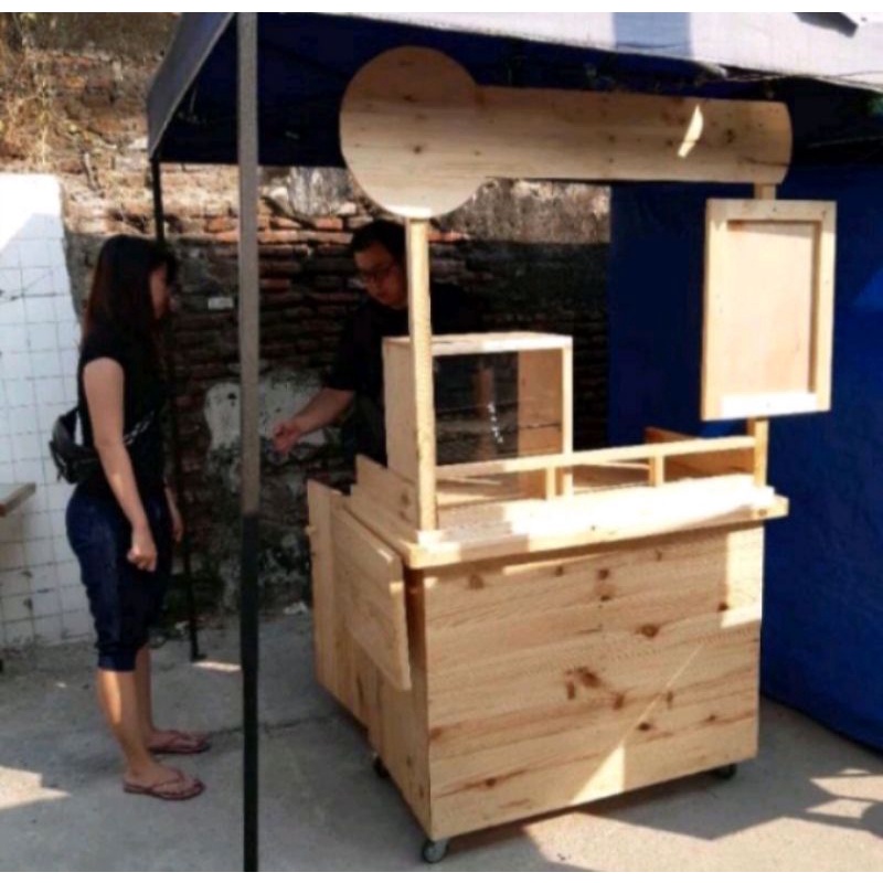 Jual GEROBAK BOOTH PORTABLE KAYU JATI BELANDA NATURAL KAYU | Shopee ...